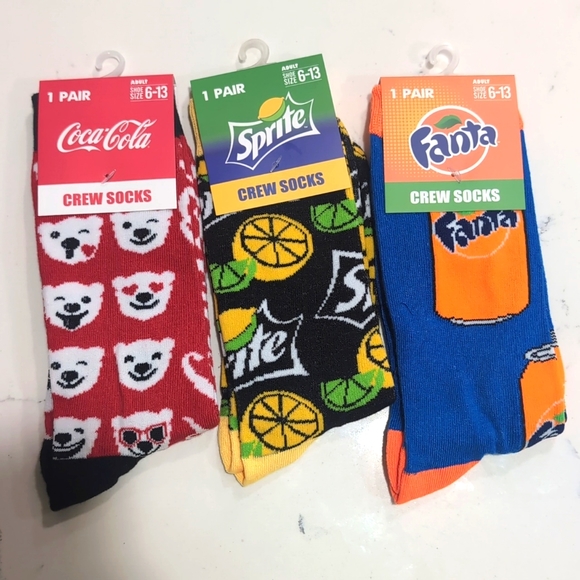 Accessories | 3 Pair Of Branded Soda Socks Coca Cola Sprite Fanta Odd ...